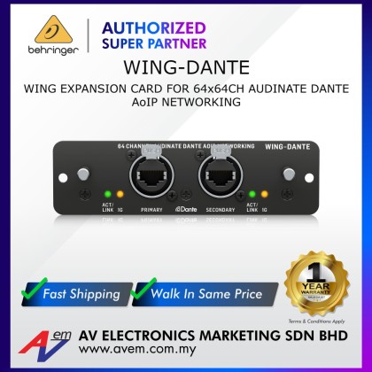 BEHRINGER WING-DANTE WING Expansion Card for 64x64-Channel Audinate ...