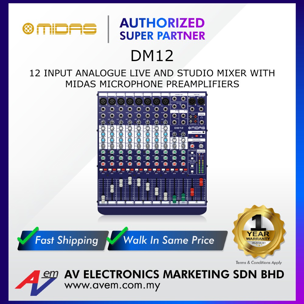 MIDAS DM12 (DM-12) 12 Input Analogue Live and Studio Mixer with Midas ...