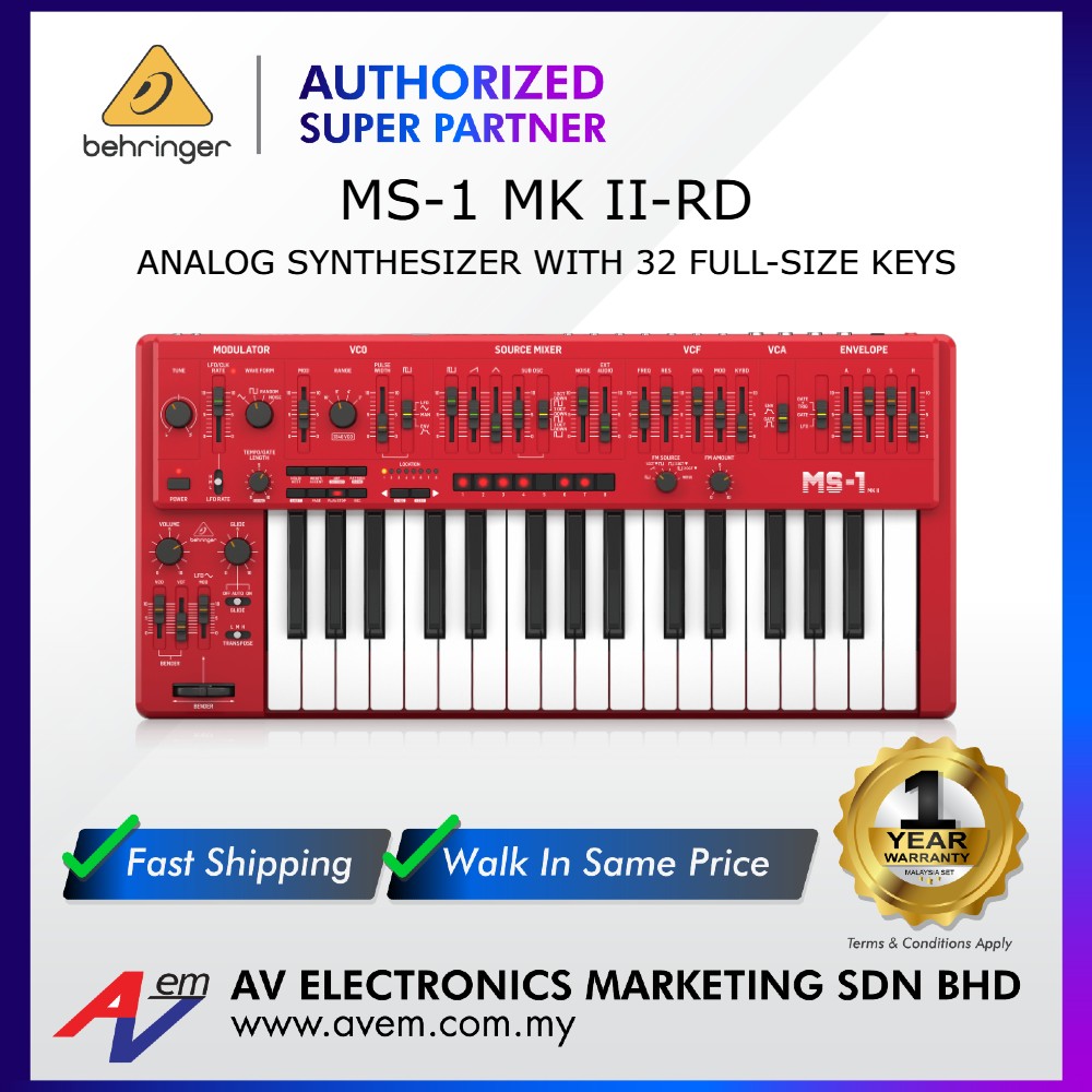 Behringer MS-1 MK II-RD Analog Synthesizer with 32 Full-Size Keys, 3340 ...