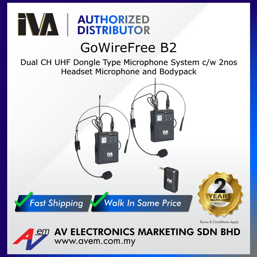 IVA GoWireFree B2 Dual Channel UHF Portable Mic c/w 2 bodypack & mic