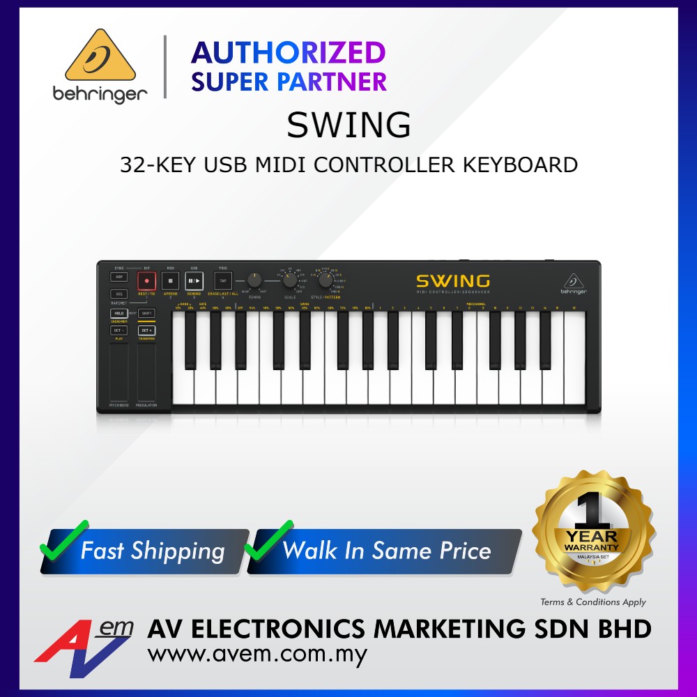 BEHRINGER SWING 32-Key USB MIDI Controller Keyboard with 64 Step ...