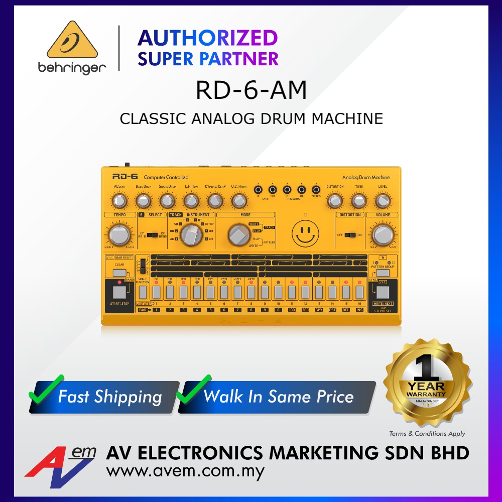 BEHRINGER RD-6-AM Classic Analog Drum Machine with 8 Drum Sounds, 16 ...