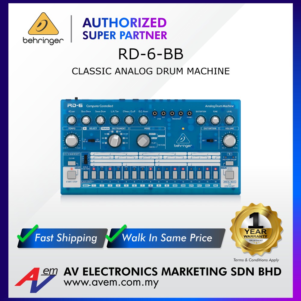 BEHRINGER RD-6-BB Classic Analog Drum Machine with 8 Drum Sounds, 16 ...